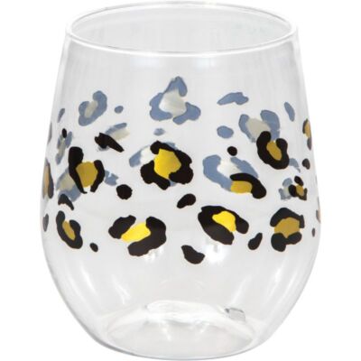 Leopard Print 14 oz Stemless Plastic Wine Glasses 6 Pack Animal Print ...