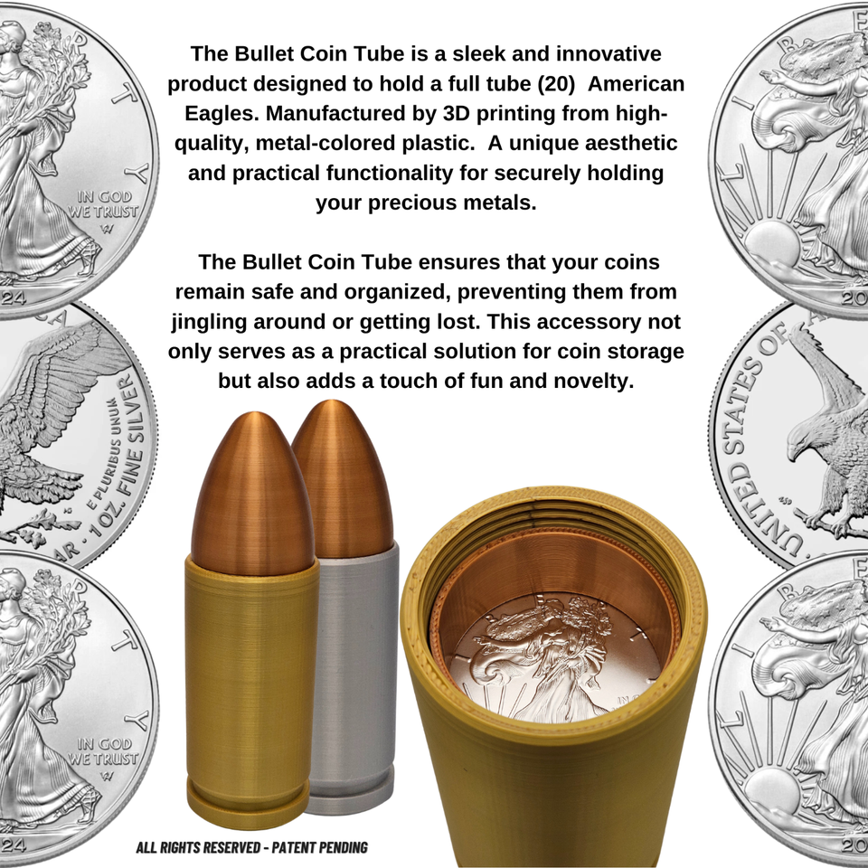 BULLET COIN TUBE - American Silver Eagle Coin Tube Holder - Capacity 20 ...