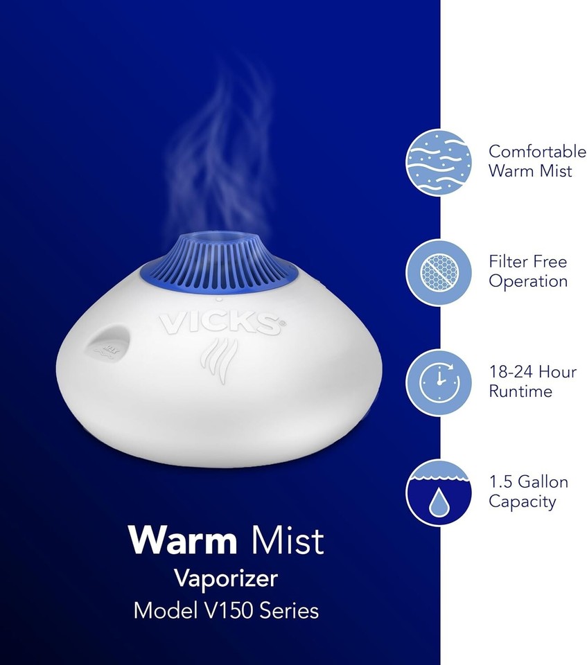 Vicks Warm Steam Vaporizer Humidifier with Night Light, 1.5 Gal for ...