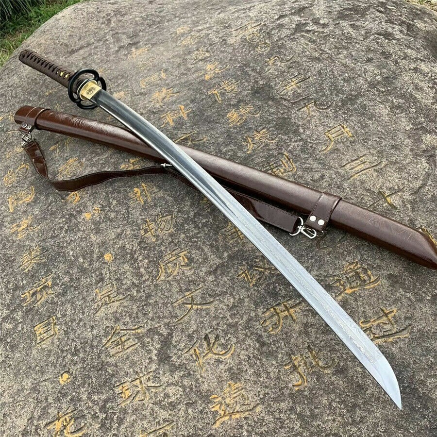 JAPANESE BATTLE SWORD SAMURAI KATANA SHARP DAMASCUS STEEL BLADE FULL ...