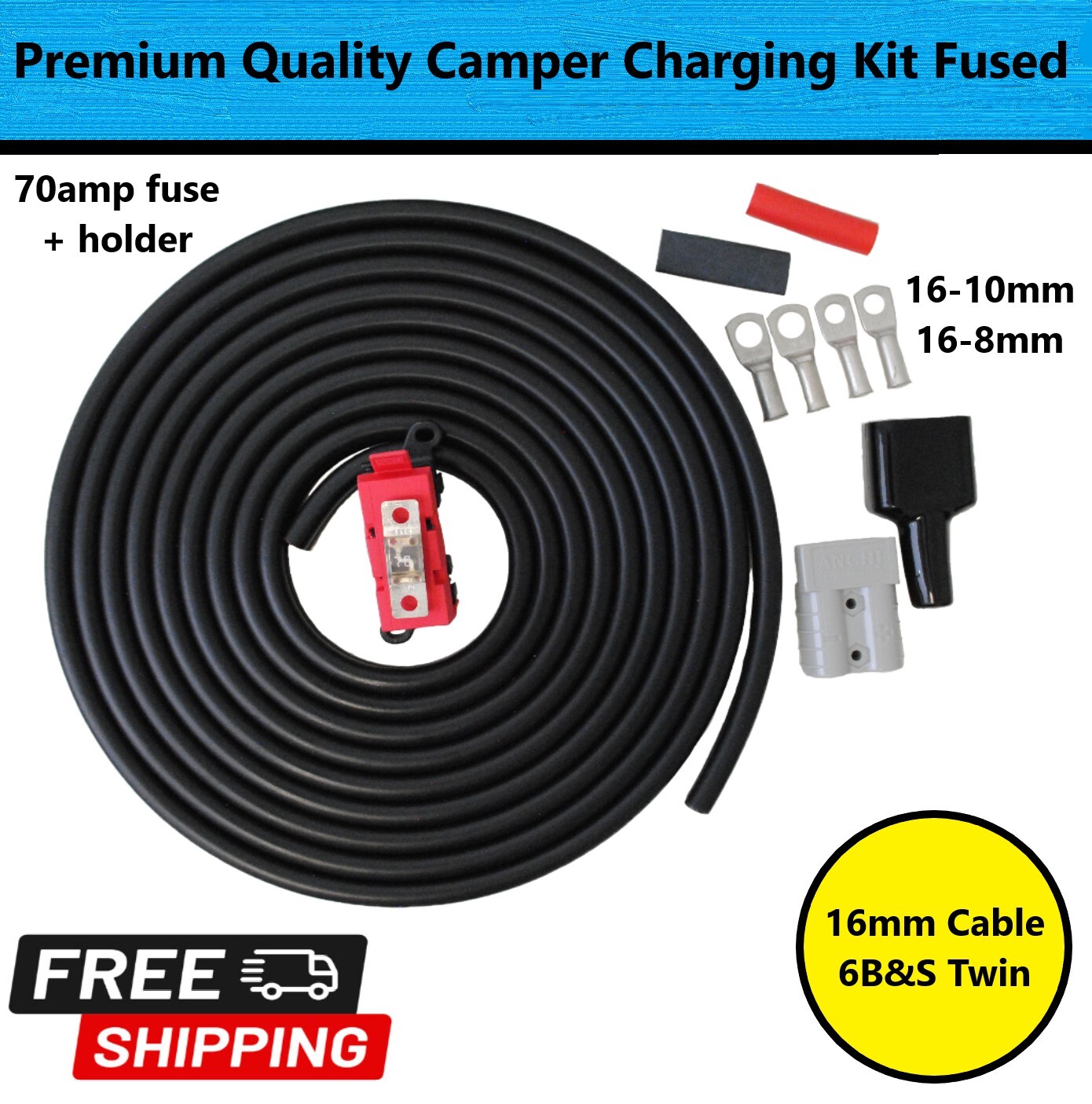 5 METER INLINE MIDI FUSED CARAVAN CAMPER CHARGING KIT ANDERSON STYLE ...