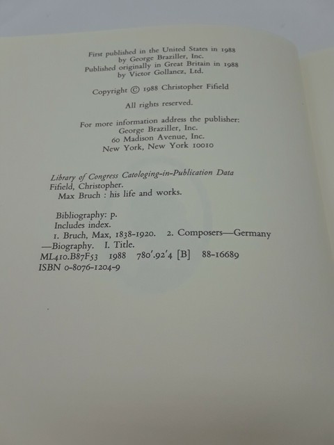 Max Bruch : His Life and Works by Christopher Fifield (1988, Hardcover ...