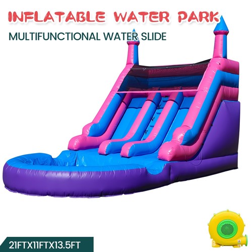6.4m Commercial PVC Inflatable Double Water Slide With Splash Pool ...