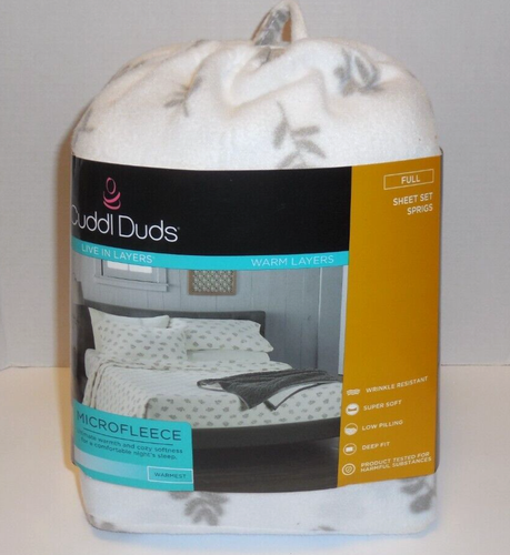 Cuddl Duds Microfleece Sheet Set FULL White Sprigs Warm Soft New Cuddle | eBay