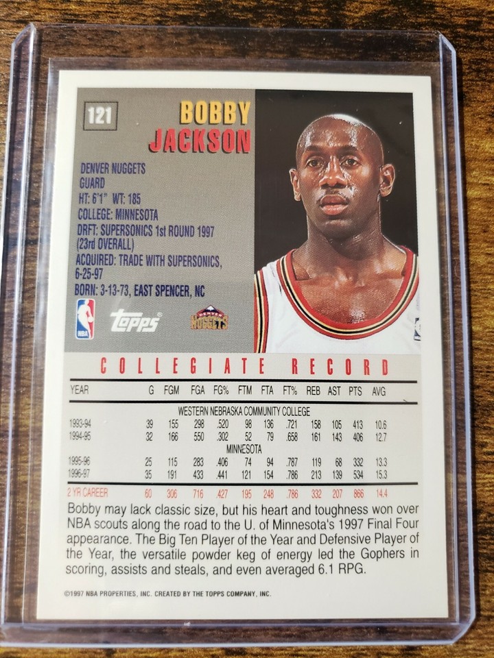 1997-98 Topps Bobby Jackson Rookie RC #121 Denver Nuggets Minnesota ...