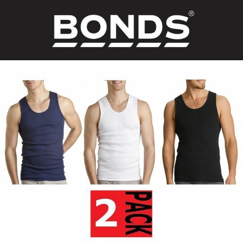 MENS BONDS 2 PACK SINGLET in Navy or White or Black Cotton Vest Size S ...