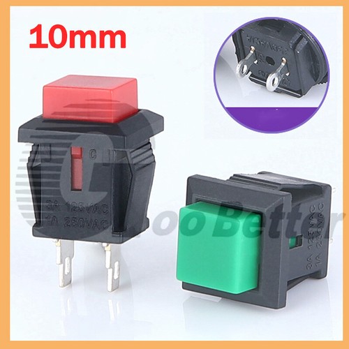 10mm Square Push Button Switch Momentary Latching On Off Red Green 3A ...