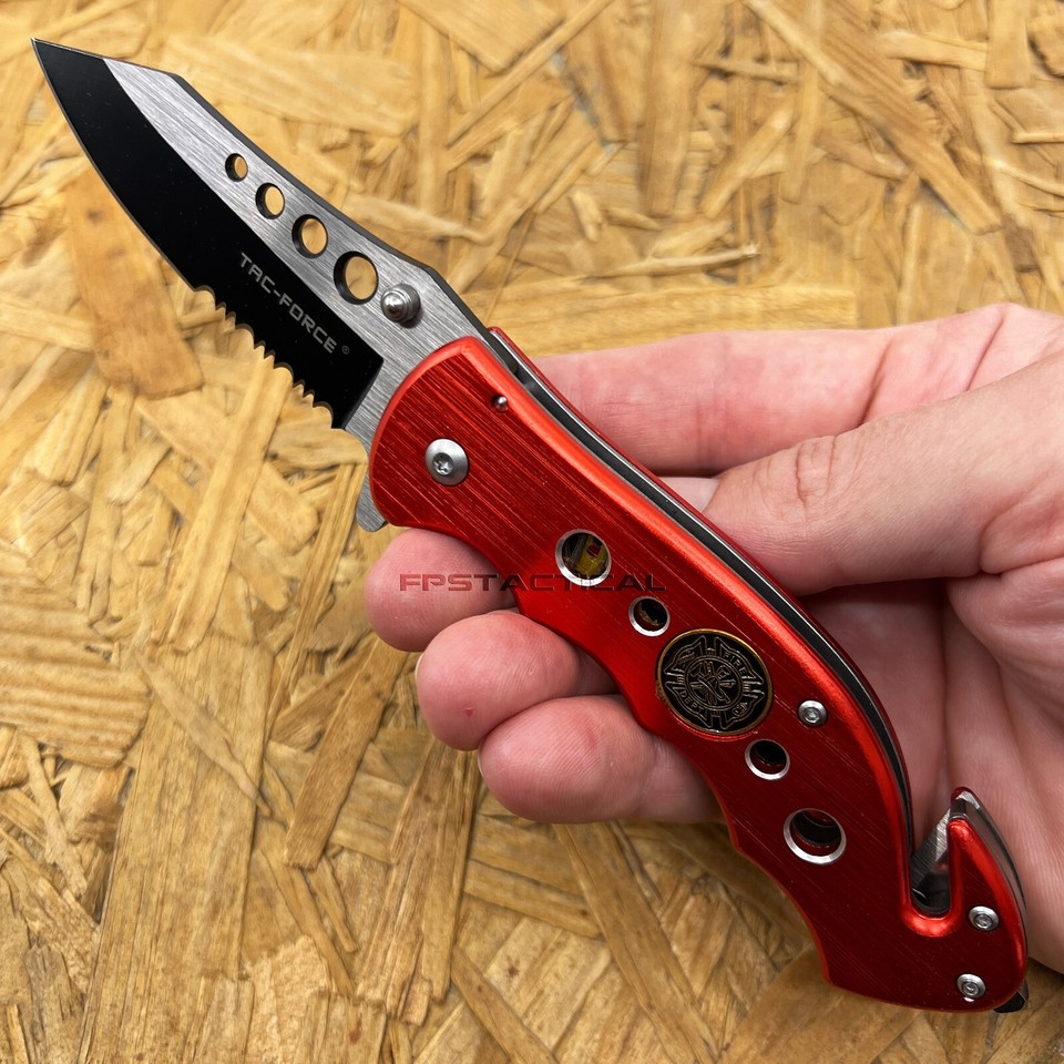 Tac-Force Fire Fighter Spring Assist Tactical Rescue Knife w Glass ...