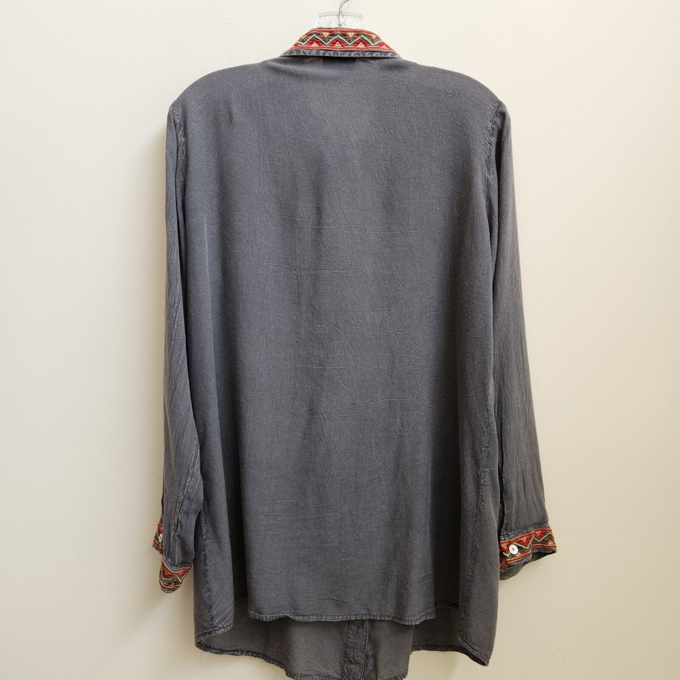 Sully Shirt Women L Gray Red Western Embroidered Aztec Floral Retro ...