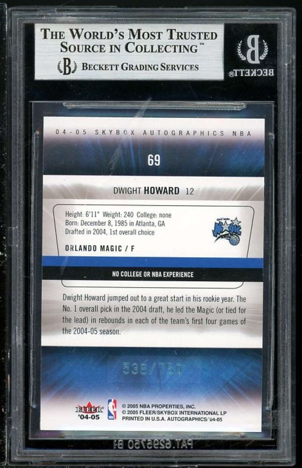 Dwight Howard Rookie 2004-05 SkyBox Autographics #69 BGS 9 (Read ...