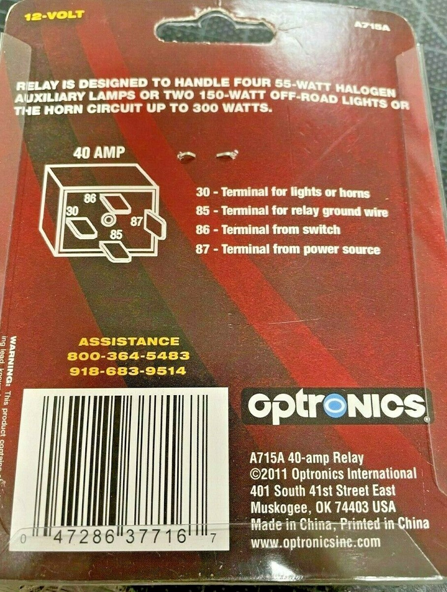 Optronics 40 Amp 4 Pin Relay Wiring Diagram Auxiliary Wiring 12V Light