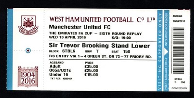 West Ham United v Manchester United 2015-2016 FA Cup Ticket 13/04/2016 ...