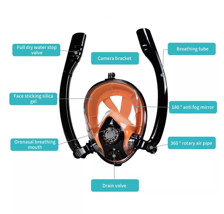 Scuba & Sports Kit 1L Dive Tank Full Face Dive & Snorkel Mask Camera ...