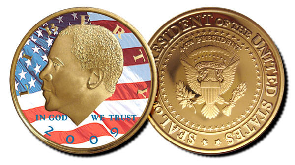 Lot of 2 BARACK OBAMA 2009 Commemorative Coin 24K Gold Plated plus 44 ...