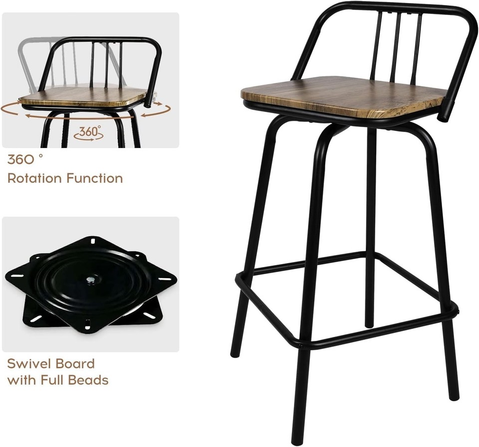 Set of 2 Swivel Counter Bar Stools with Low Backrest Kitchen Island ...