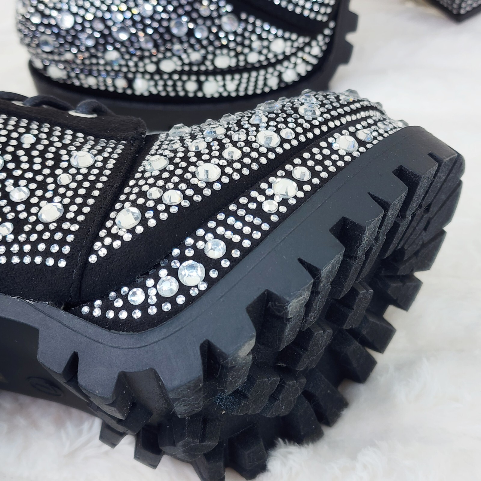 Wild Diva Vivian 15A Rhinestone Chunky Heel Platform Ankle Boots Black ...