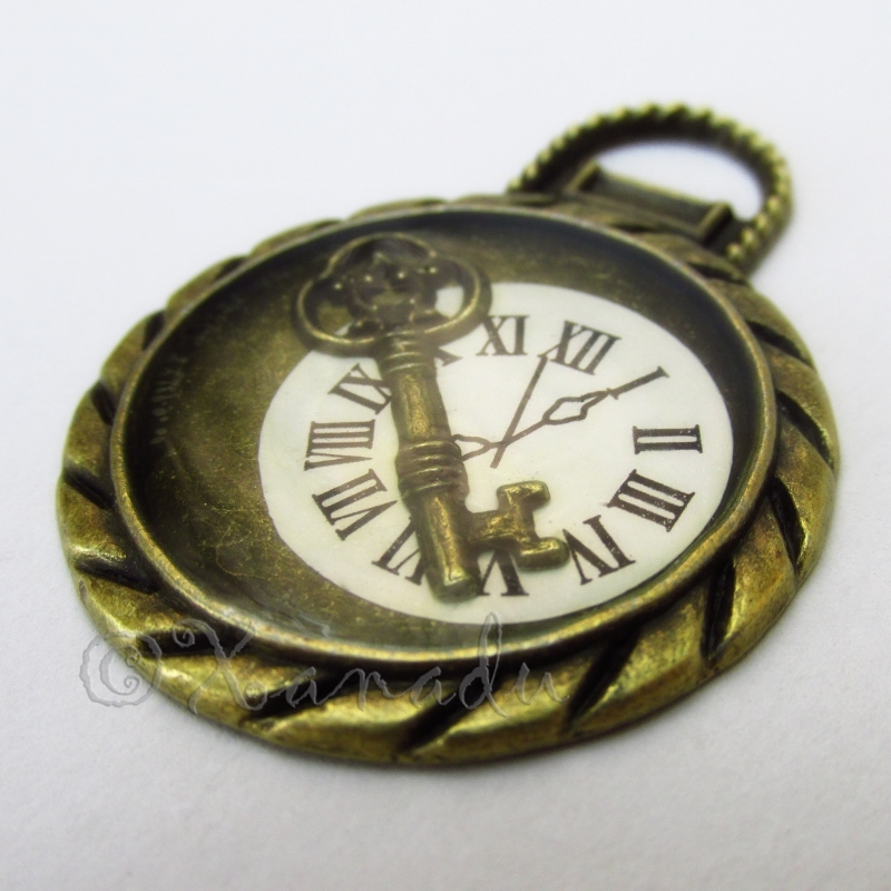 Alice In Wonderland Key And Clock Antiqued Bronze Pendant C5288 - 1, 2 ...