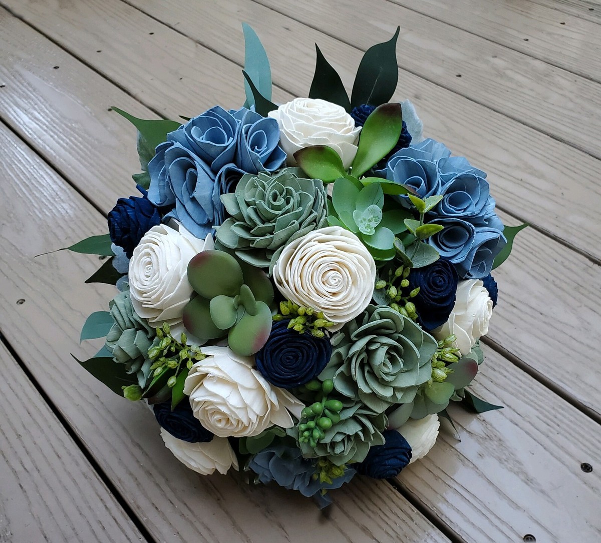White Wood Flower Bridal Bouquet