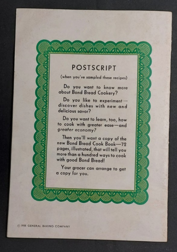 1935 Advertising Cookbook Bond Bread Krums Wheat General Baking Co Die ...