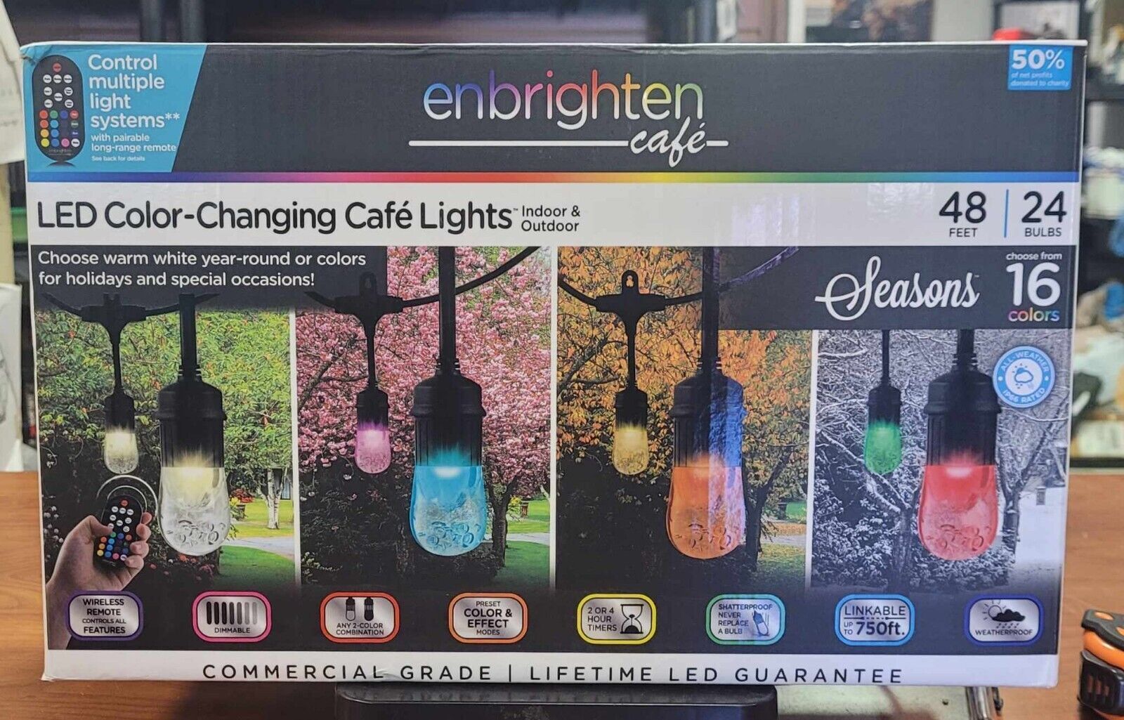 Enbrighten 24-bulb LED 48ft Color-Changing Indoor/Outdoor String Lights ...