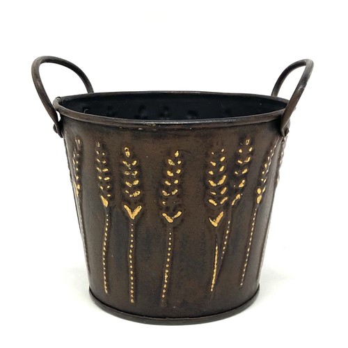 Wheat Sprig Sheaf Metal Bucket w Handles Fall Autumn Table Top ...