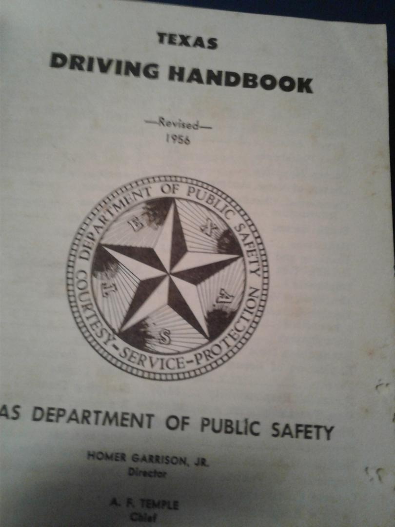VTG TEXAS DRIVING HANDBOOK 1956 - TEXAS DEPT OF PUBLIC SAFETY - DRIVER ...