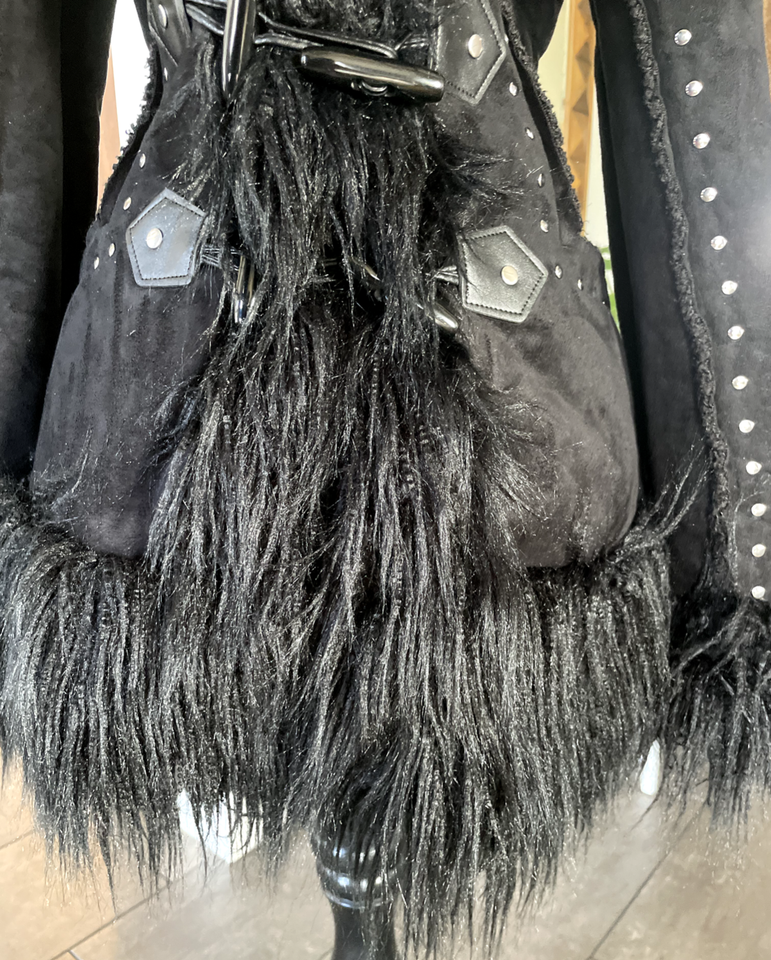 WOMEN'S KILLSTAR GOTHIC BLACK PENNY LANE STYLE COAT WITH FAUX FUR XS ...