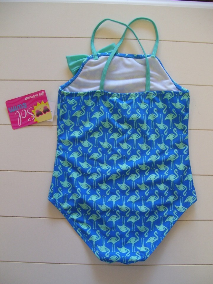 Girls Sol Swim 1 Pc Blue Green Flamingo Swimsuit Sz 6 841574173734| eBay