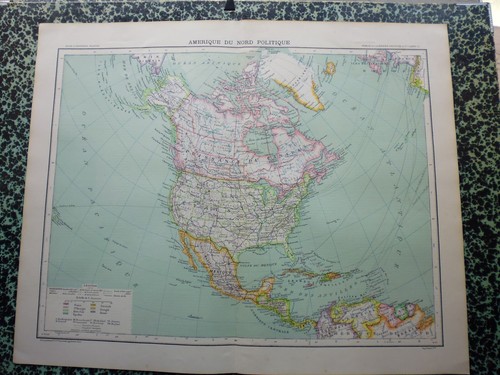 Carte géographique couleur de 1908: AMERIQUE DU NORD,POLITIQUE | eBay