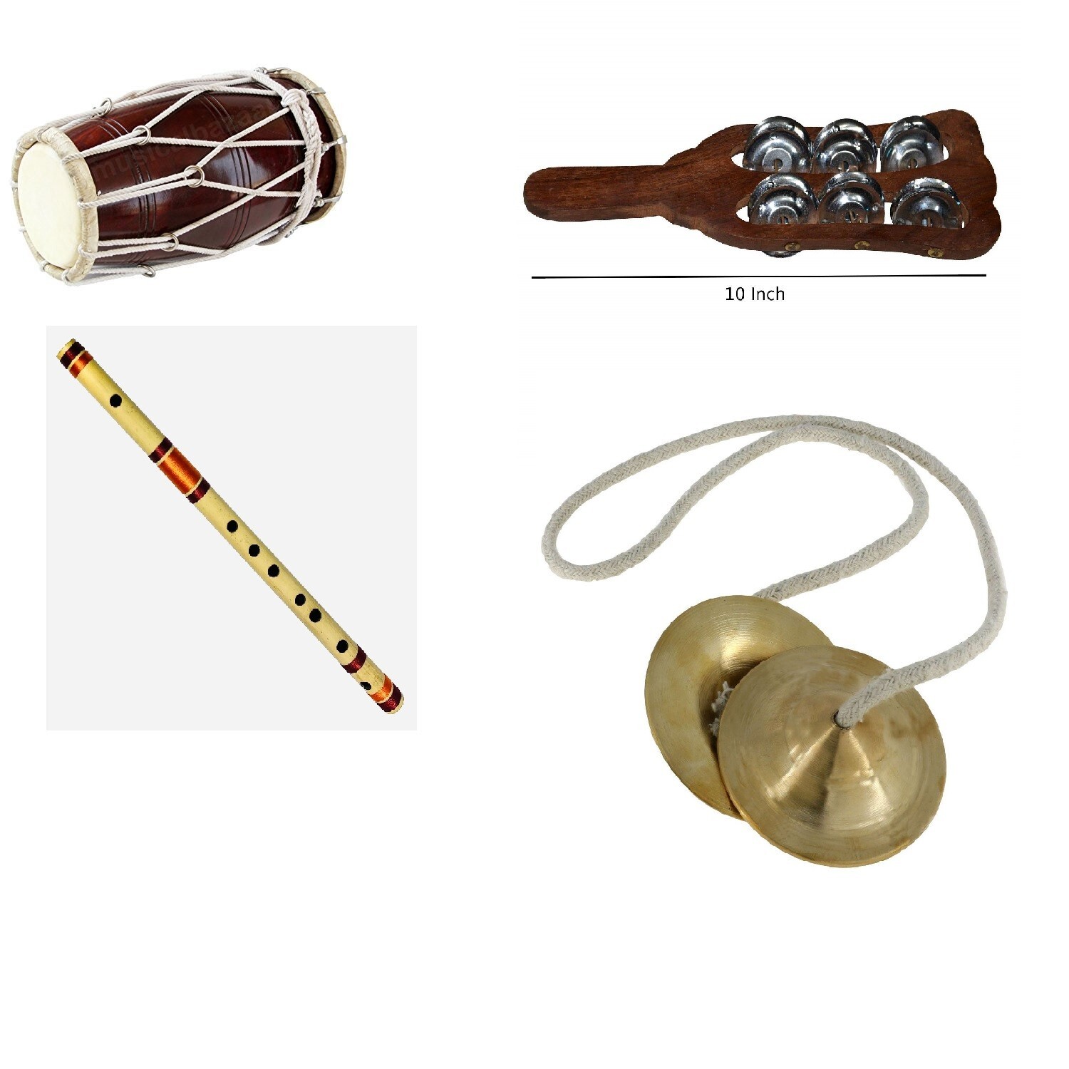 Musical Instrument for Kirtan & satsang Set of Dholak Manijra Flute and ...