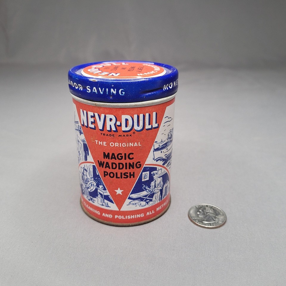 Vintage Nevr-Dull Magic Wadding Polish Tin Can Advertising USA Metal ...