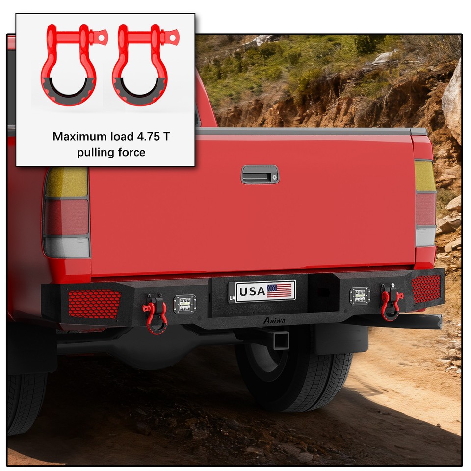Aaiwa Steel Rear Bumper w/Lights & D-Rings Off-Road Fit 2000-2006 ...