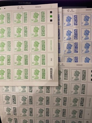 Royal Mail Postage Stamps Sheets of 1p 2p 20p , 25 Stamp Per Sheet ...