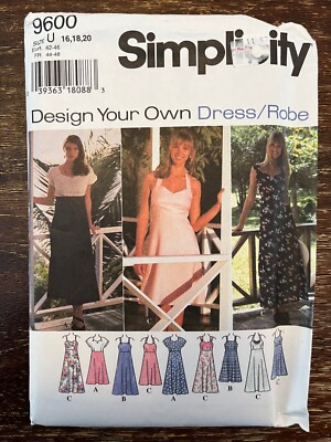 Simplicity 9600 UNCUT Sewing Pattern, Design Your Own Dress/Robe, Size 16-20 | eBay