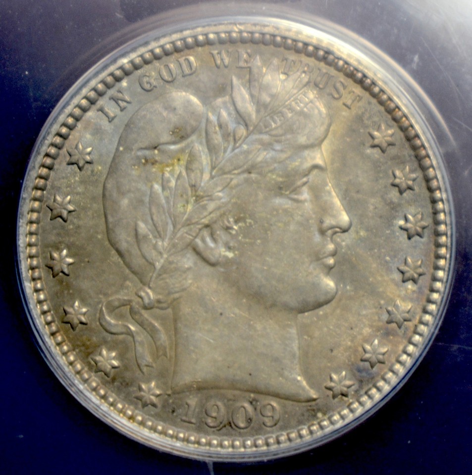 1909 SILVER BARBER QUARTER 25 CENTS ANACS AU-55 ORIGINAL | eBay