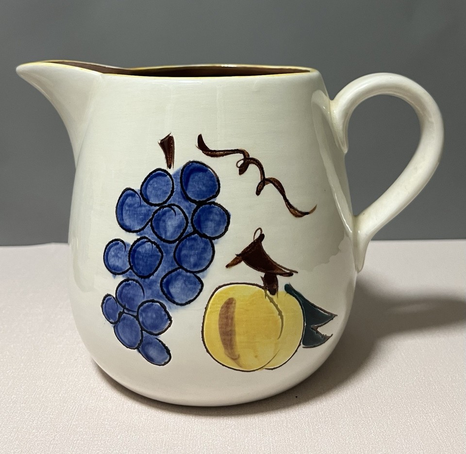 VTG Stangl Pottery Pitcher FRUIT Pattern 5.75” Tall Yellow Rim | eBay