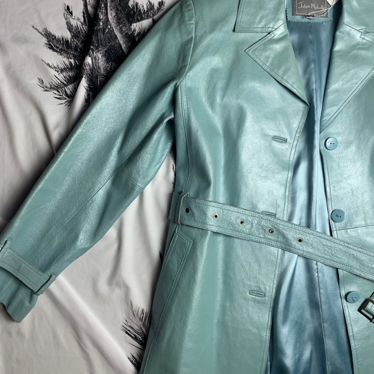 VINTAGE Juliet Michelle Aqua Leather Trench - Gem