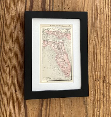 1888 Antique Framed Original Florida Map Tiny Florida Map | eBay