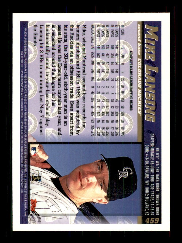 1998 Baseball Topps Mike Lansing Colorado Rockies #459 | eBay
