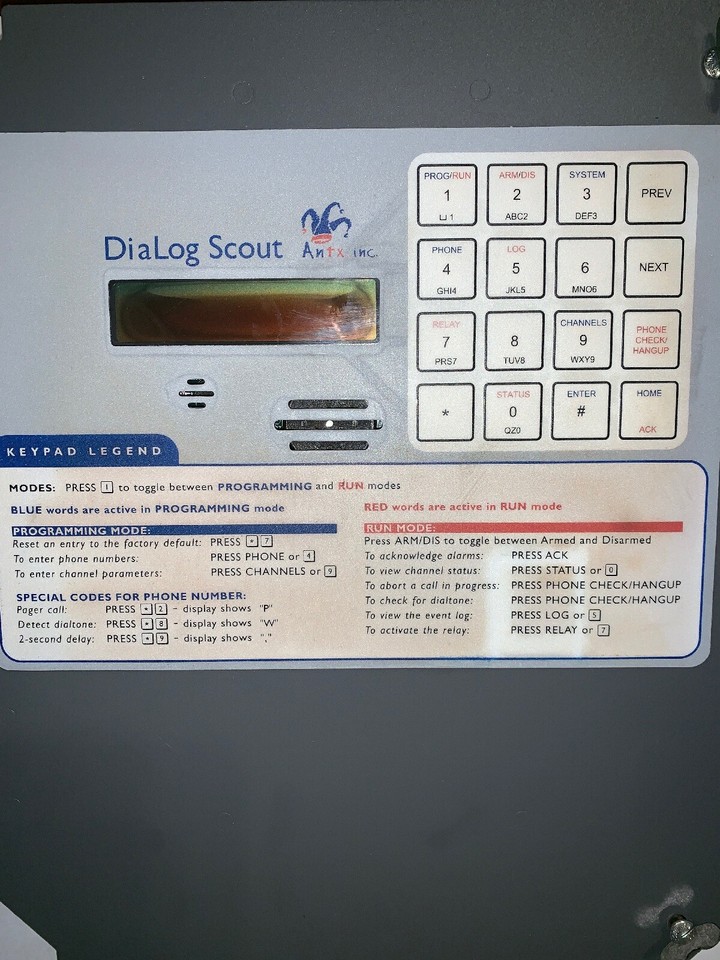 DIALOG SCOUT ANTX INC. KEYPAD LEGEND ALARM MONITOR CONTROL | eBay