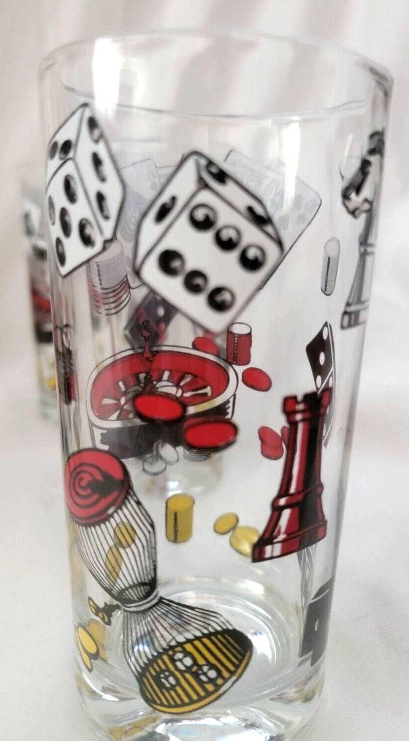 Vintage 8 Pc Set Casino Poker Rumpus Room Hazel Atlas Highball Glasses ...