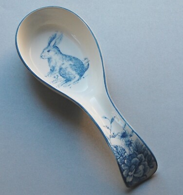 maxcera Blue Toile Bunny SPOONREST 10" long NEW rabbit spoon rest | eBay UK