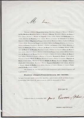 1862 Faire-part décès Jacques-François-Séverin de COTTON - Joux (Rhône ...
