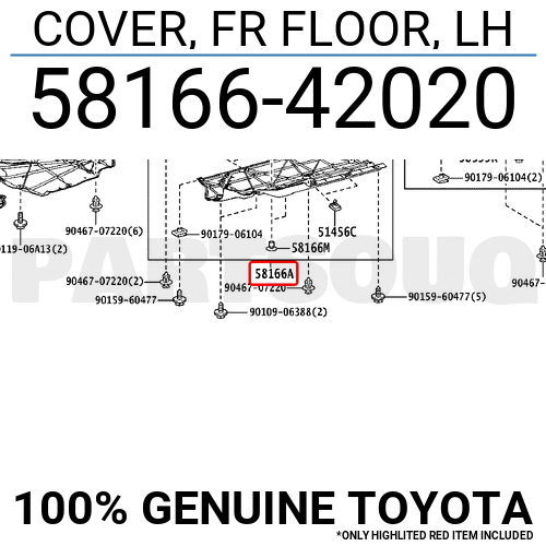 5816642020 Genuine Toyota COVER, FR FLOOR, LH 58166-42020 | eBay