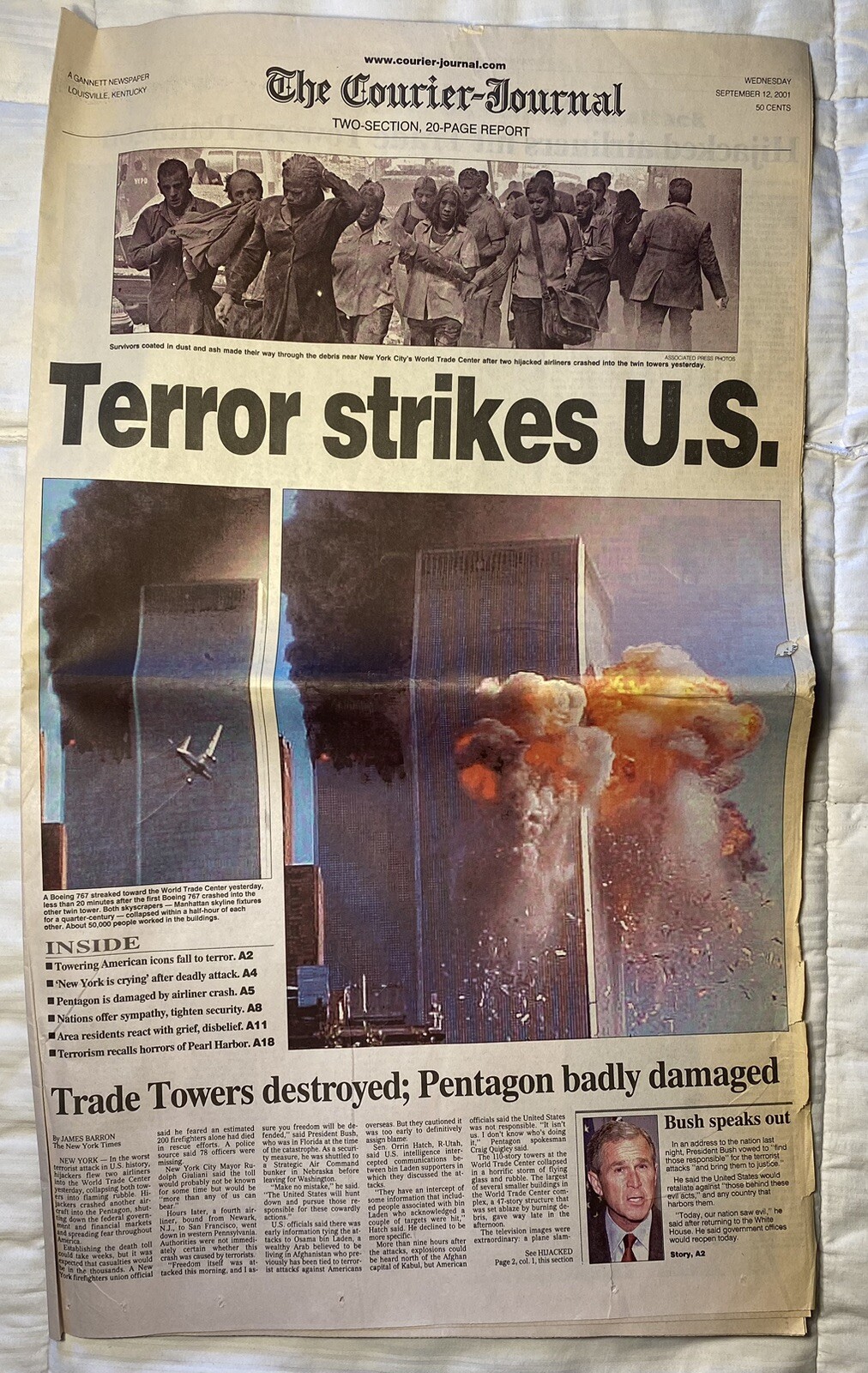 911 News: Courier Journal Newspaper September 12, 2001 World Trade ...