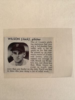 Jack Wilson Boze Berger Boston Red Sox 1939 Baseball WW MLB Panel | eBay