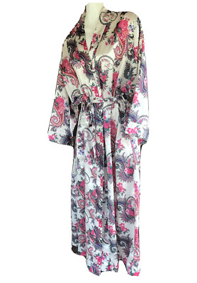 Paisley Floral Robe Satin Tie Waist Robe Women’s Size M Vtg CACHET | eBay