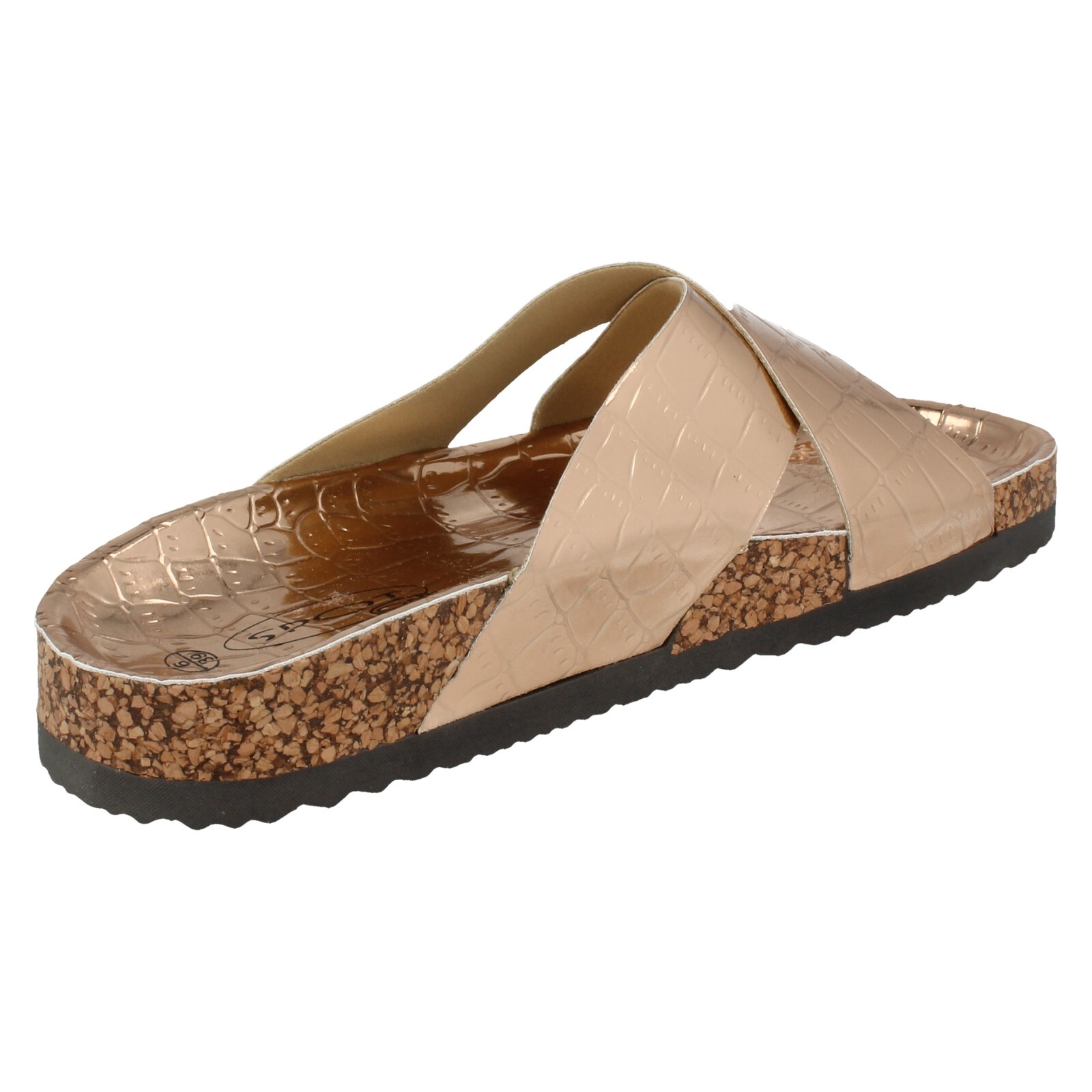 Ladies Gold Spot On Crossed Strap Sliders/ Mules : F1R0990 | eBay