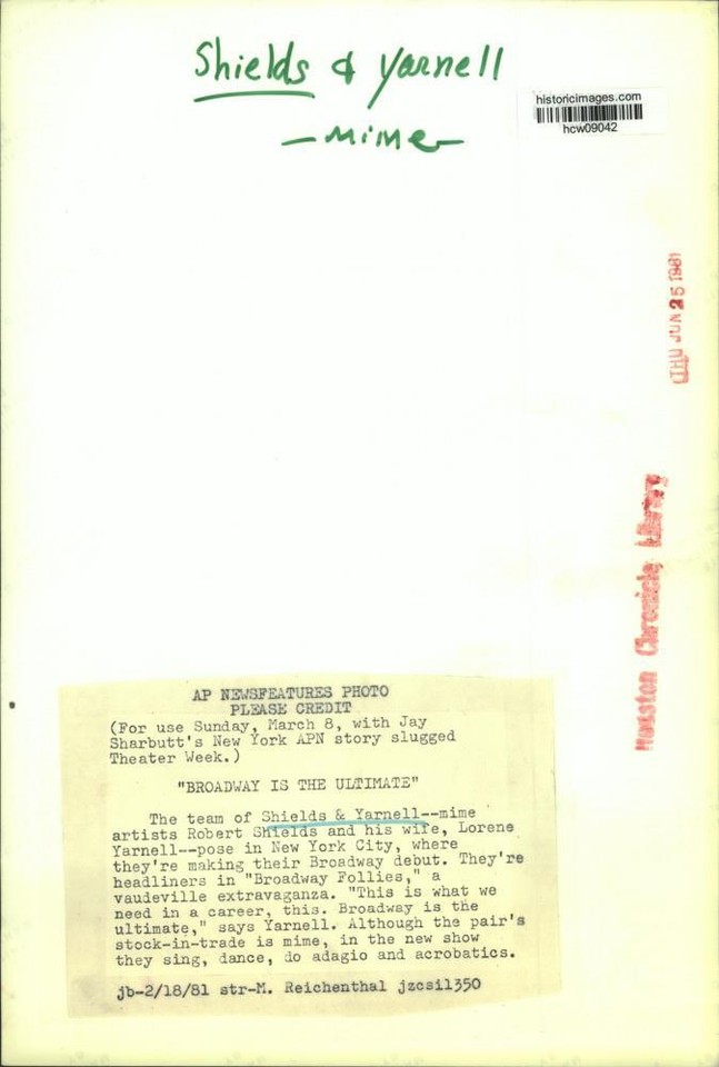 1981 Press Photo Mime Artists Robert Shields & Lorene Yarnell in New ...