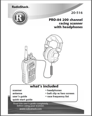 Radio Shack Pro-84, 200 Channel Racing Scanner Manual: 64 Pages, Black ...
